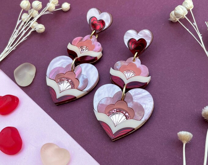 VALENTINE'S: Limited Edition Anna Heart Triple Drop Earrings in Pink ...