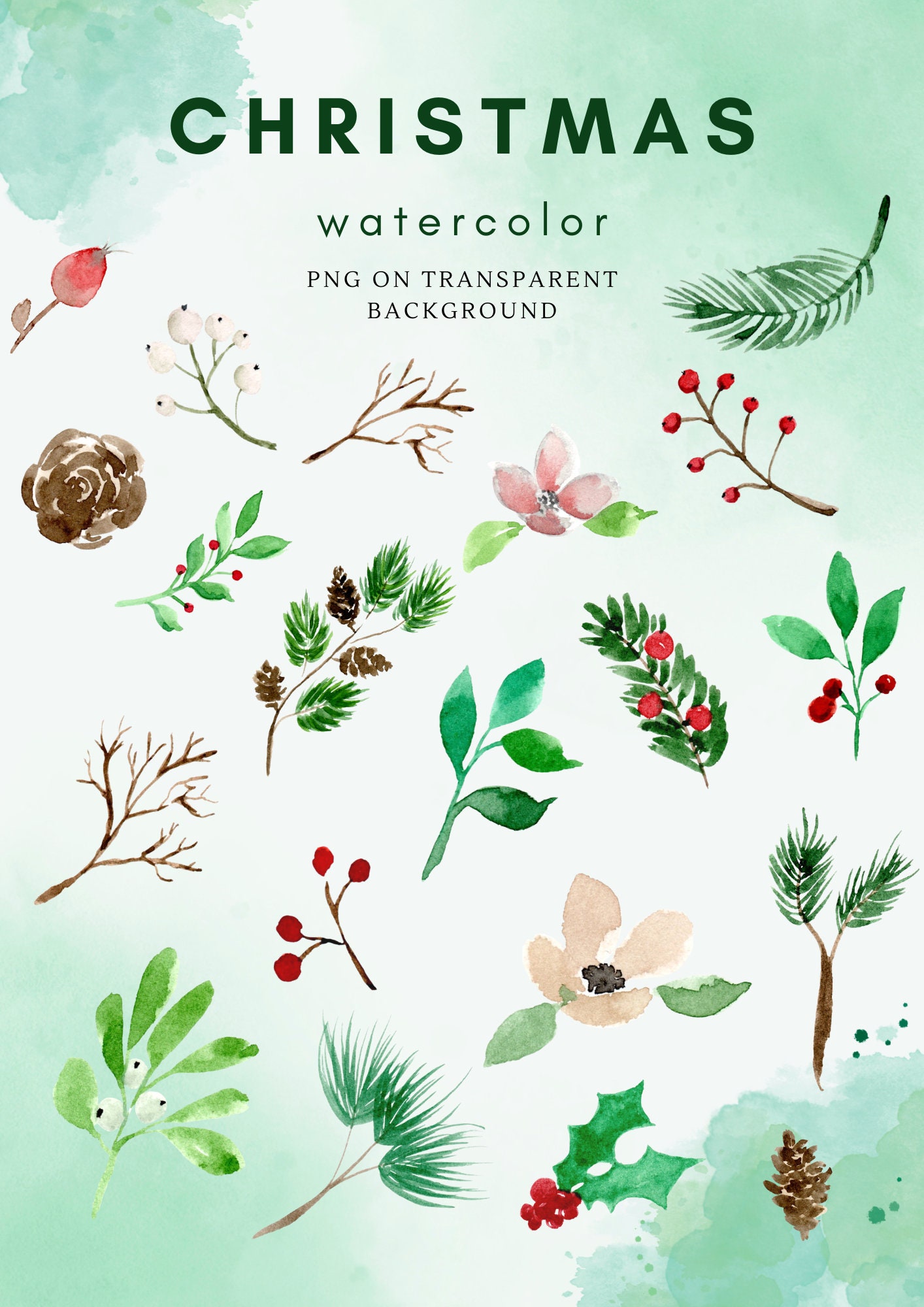 Christmas Clipart Watercolor Clipart Winter Collection of Graphic Images Christmas Drawings 20 ...