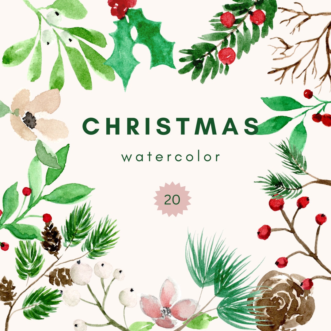 Christmas Clipart Watercolor Clipart Winter Collection of Graphic Images Christmas Drawings 20 ...