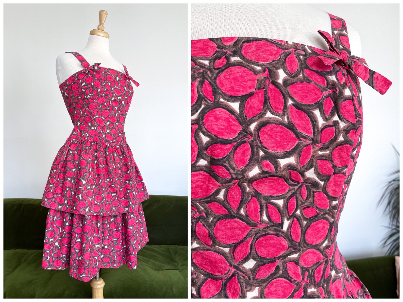 Vintage 1960s 'wendy' Tiered Cerise Abstract Floral - Etsy