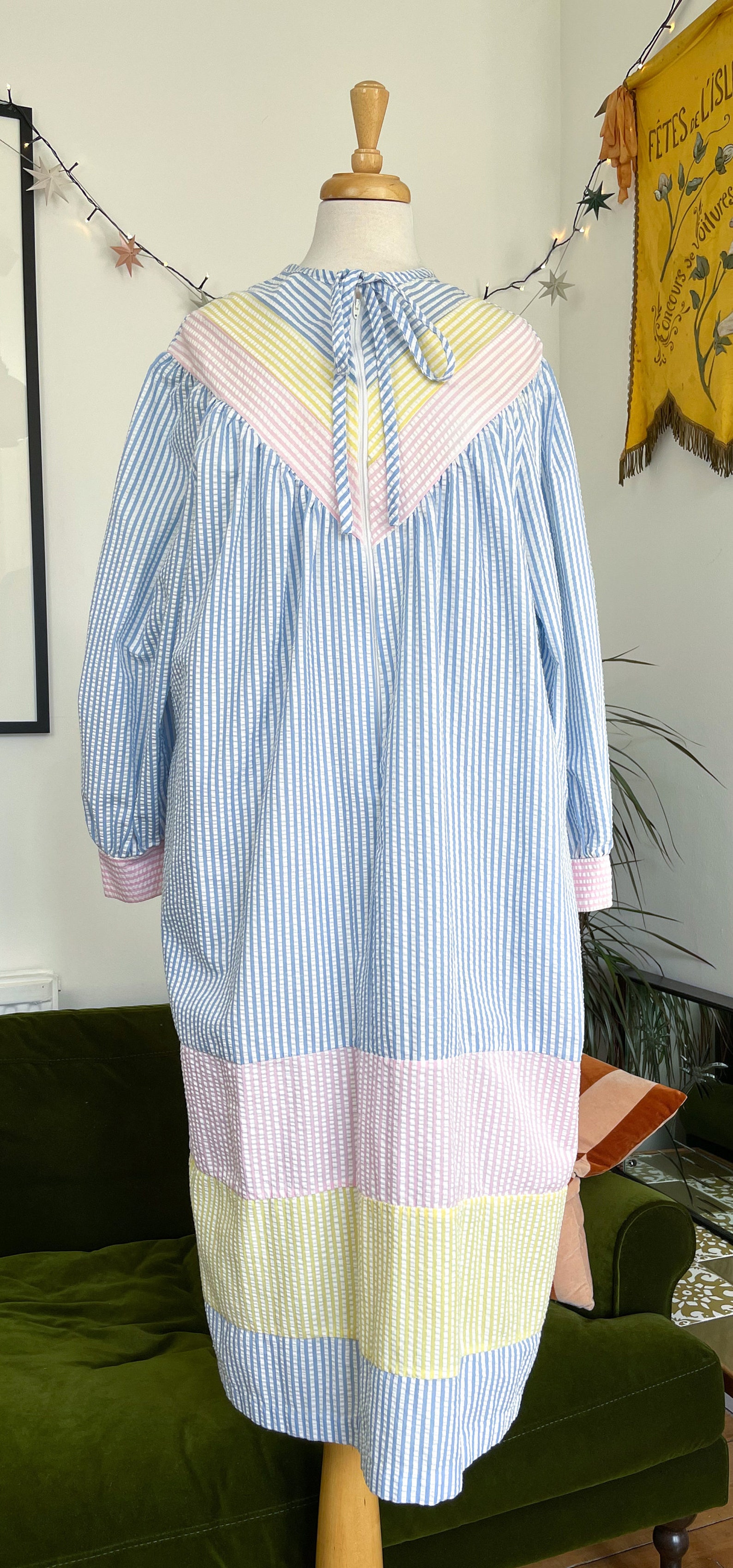 Vintage 'saybury' Seersucker Pastel Striped House Dress Robe Large - Etsy