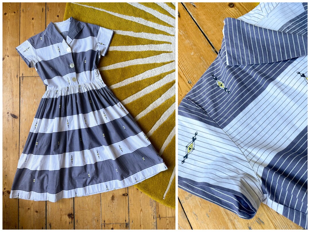 Vintage 1950s Geometric Atomic Print Striped Dress UK 10 - Etsy