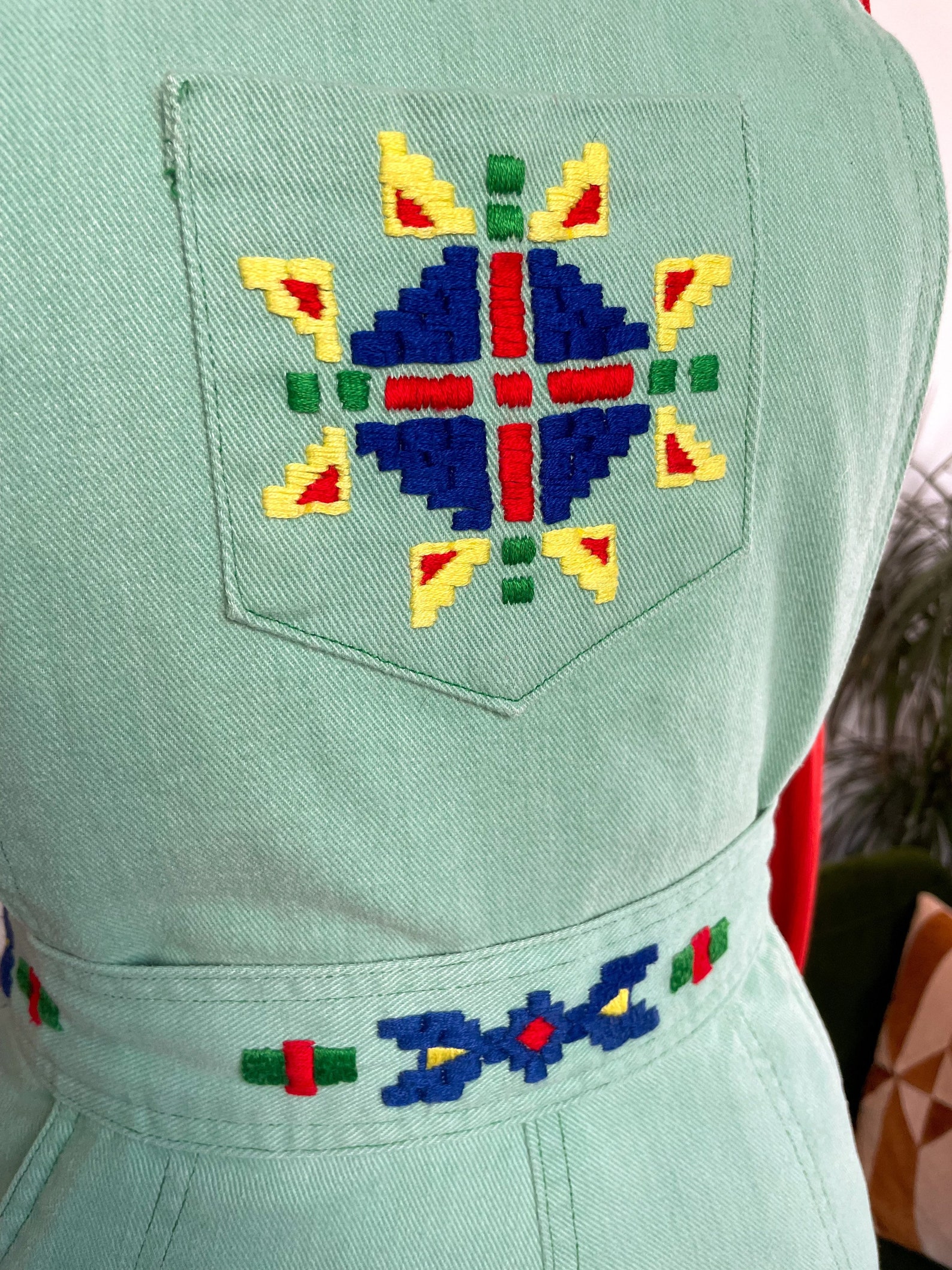 Vintage 1970s Hand Embroidered Cross Back Pinafore Overall Dress ...