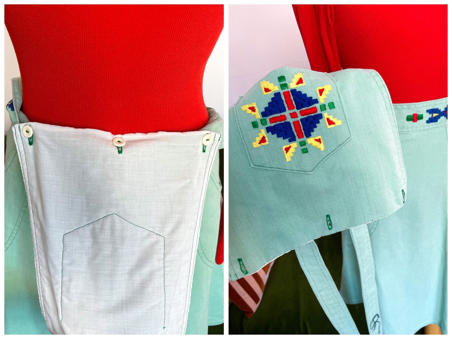 Vintage 1970s Hand Embroidered Cross Back Pinafore Overall Dress ...