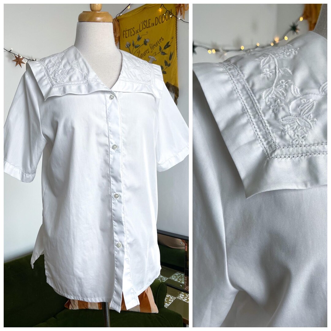 Vintage Laura Ashley White Cotton Sailor Collar Blouse - UK 12 - Etsy