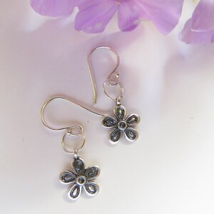 Sterling Silver Flower Earrings, Floral Earrings, Antiqued Silver ...