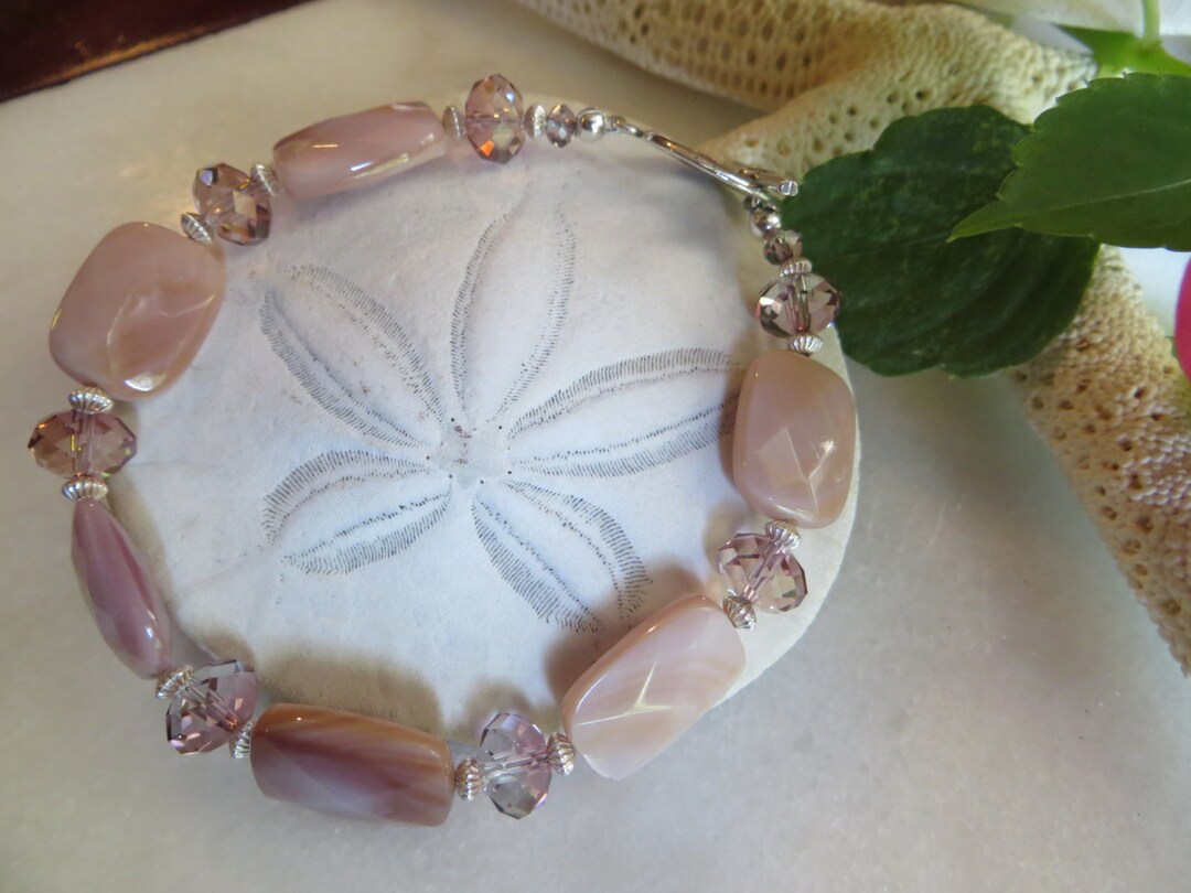 Pink Shell Bracelet, Swarovski Crystal, Sterling Silver Toggle Clasp - Etsy