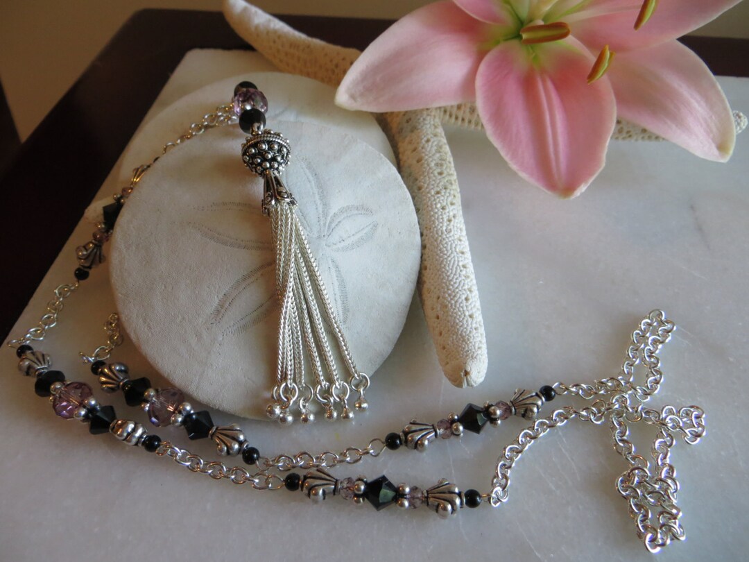 Great Gatsby Necklace, 925 Sterling Silver Tassel Necklace, Black Onyx ...