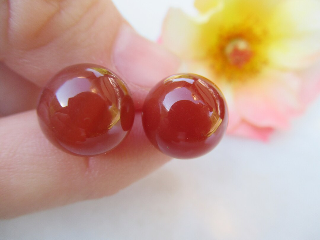 Carnelian 12 Mm Studs, 925 Sterling Silver Studs, Large Red Orange ...