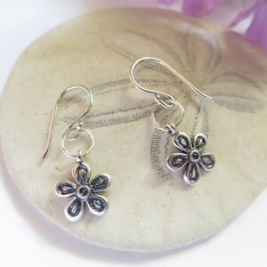 Sterling Silver Flower Earrings, Floral Earrings, Antiqued Silver ...