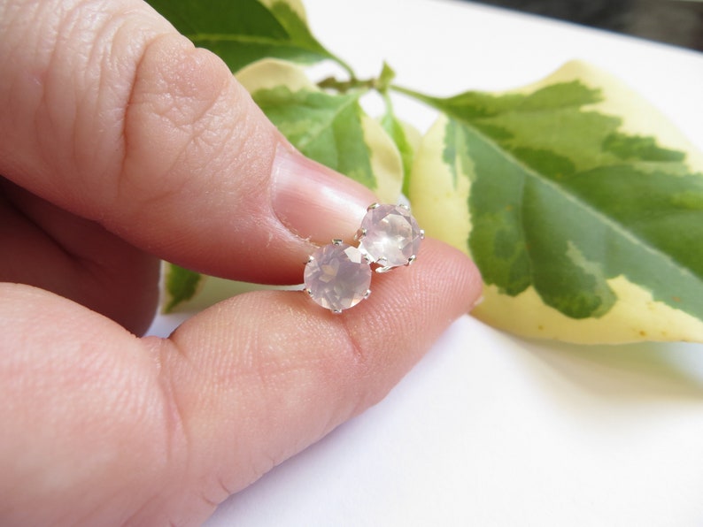 Rose Quartz Studs Faceted Semi Precious Gemstone Sterling - Etsy