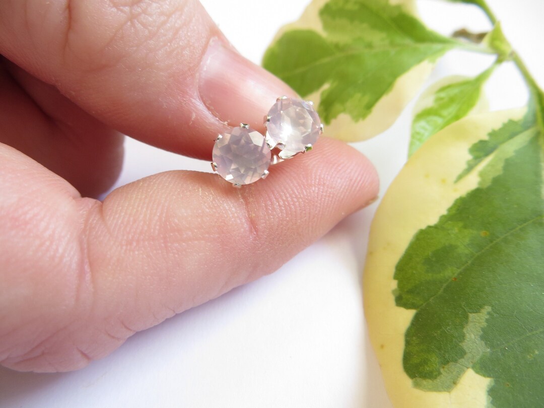 Rose Quartz Studs, Faceted Semi Precious Gemstone, Sterling Silver ...