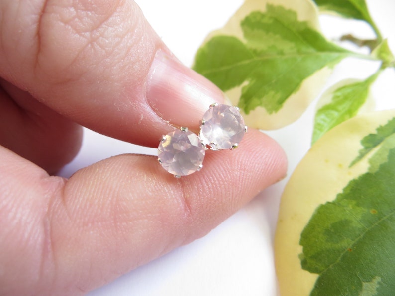 Rose Quartz Studs Faceted Semi Precious Gemstone Sterling - Etsy