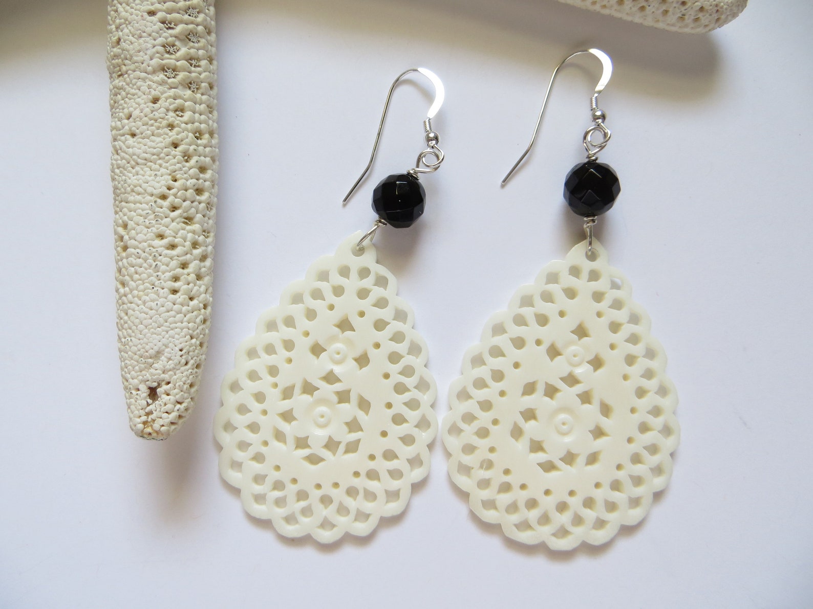 Hand Carved Bone Earrings Bone Filigree Teardrop Earrings - Etsy