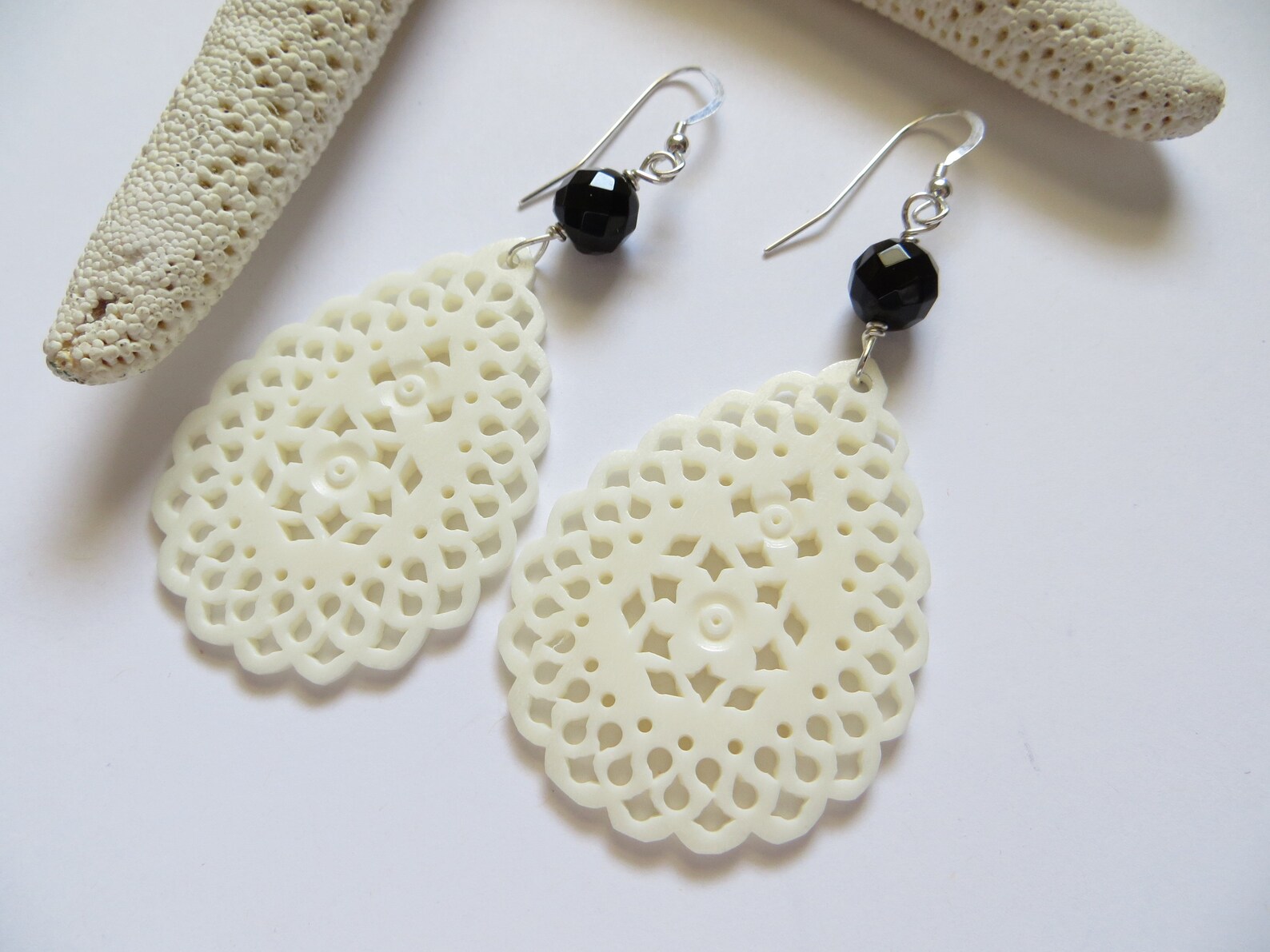 Hand Carved Bone Earrings Bone Filigree Teardrop Earrings - Etsy