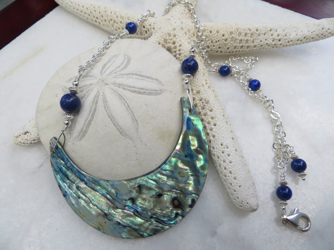 Paua Shell Statement Necklace, Lapis Statement Necklace, 925 Sterling ...