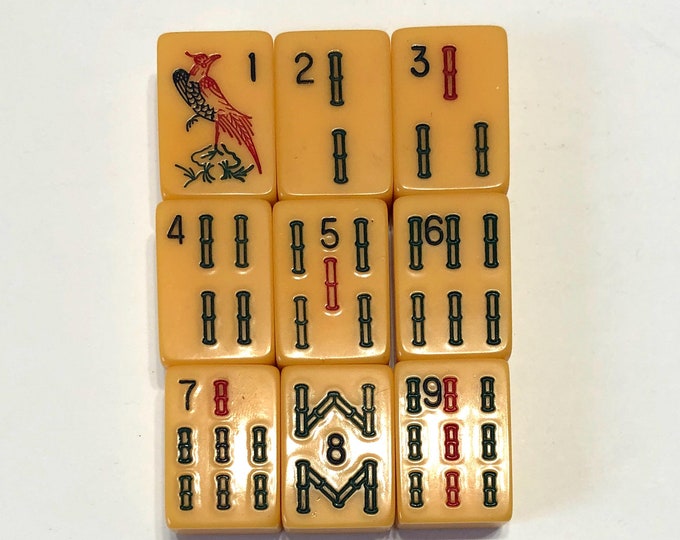 Vintage Bakelite Mahjong Tiles, Set of 9, Vintage Game Pieces, Numbers ...