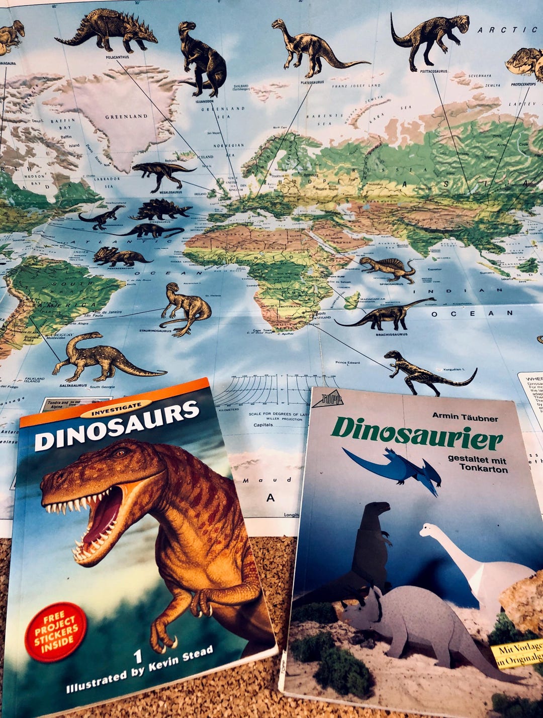 Vintage Dinosaur Books & Map: Children's Educational Gift - Etsy