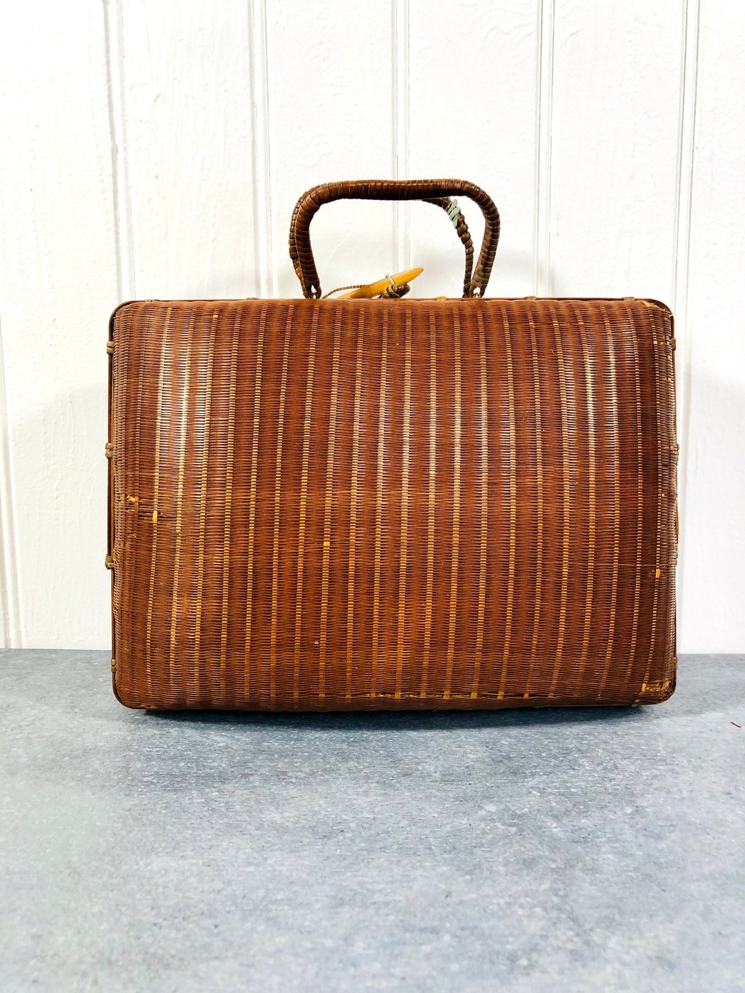 Antique, Handbag, Vintage Woven Wicker Bag, Bamboo, Fine Weave ...