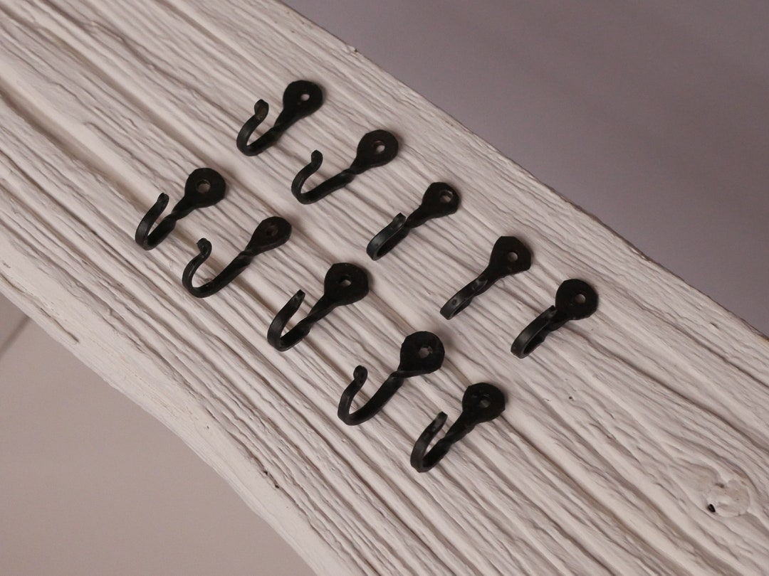 10 Small 1-1/4” Decorative Black Metal Wall Hooks Twisted Hook Lot ...