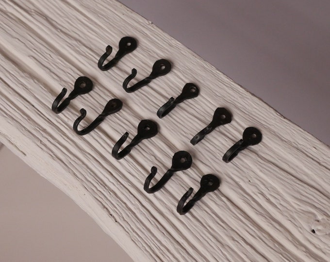 10 Small 1-1/4” Decorative Black Metal Wall Hooks Twisted Hook Lot ...