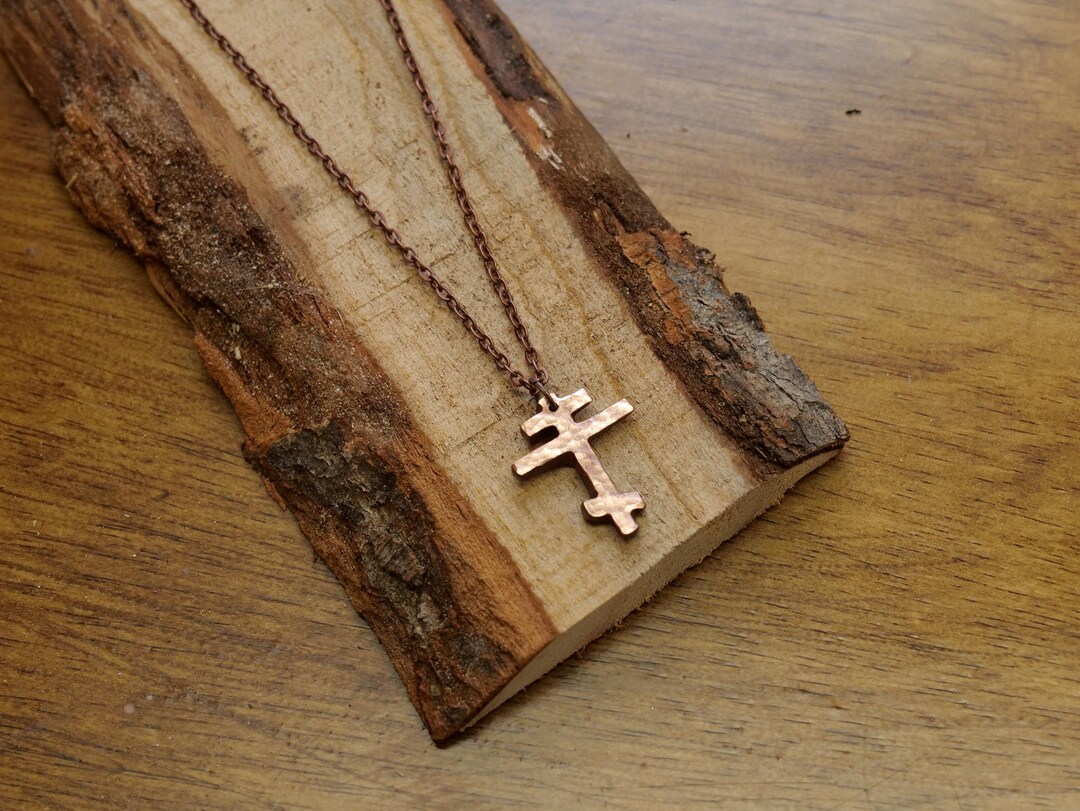 Forged Small Tri Bar Copper Cross Necklace * Hammered Orthodox Cross ...