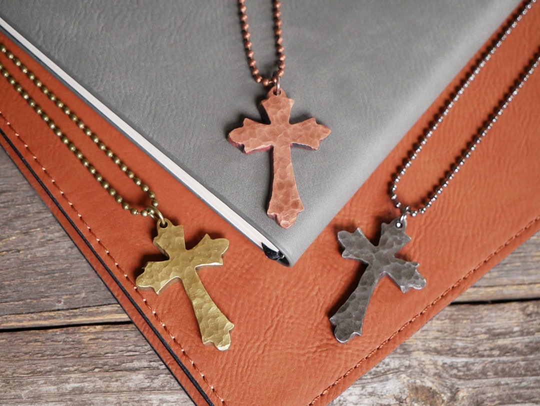Hand Forged Copper Cross Hammered Cross Pendant Christian Gift for Men ...