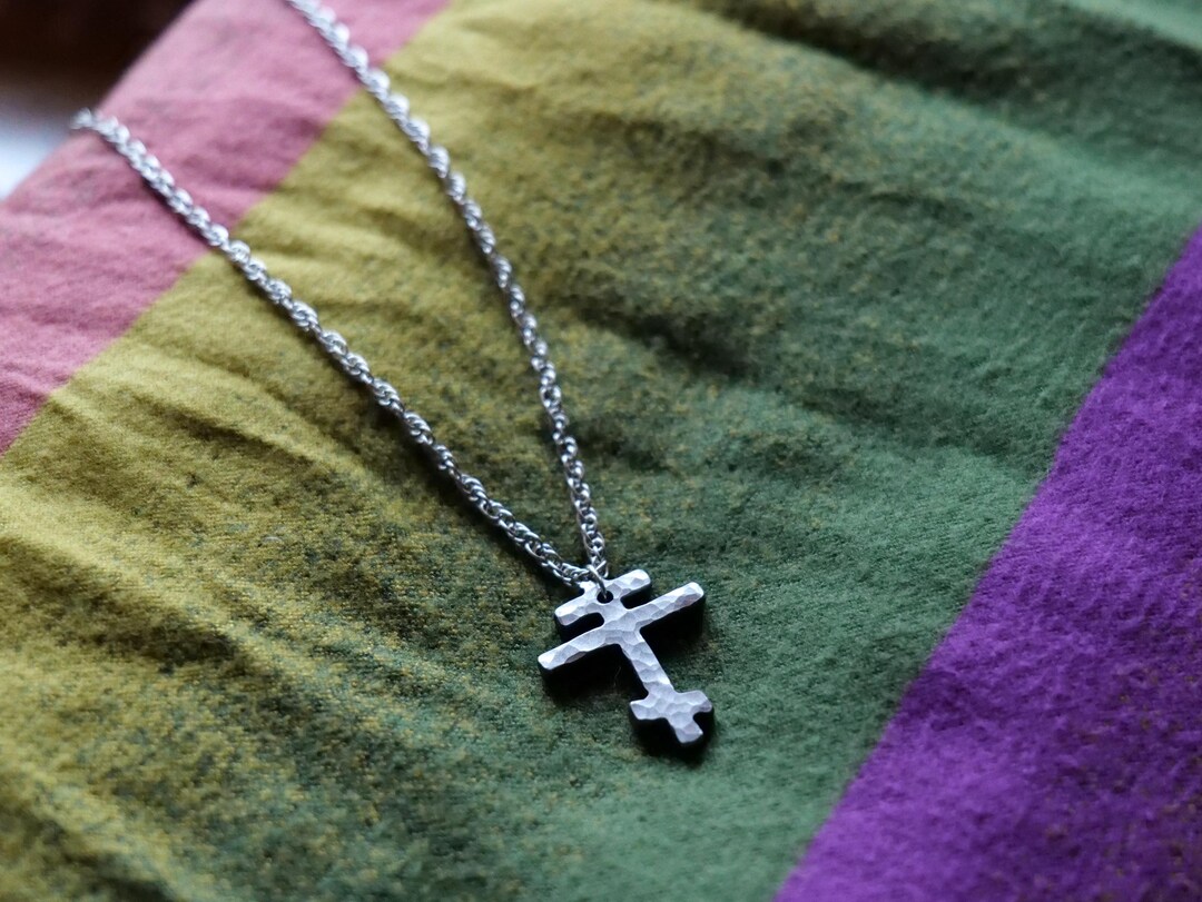 Forged Small Tri Bar Steel Cross Necklace * Hammered Orthodox Cross ...