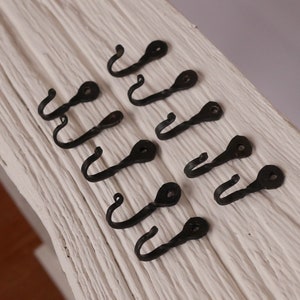 10 Small 1-1/4” Decorative Black Metal Wall Hooks Twisted Hook Lot ...