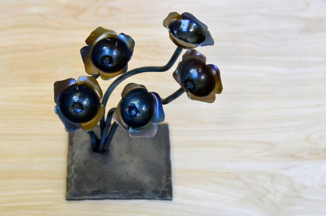 Forged Flower Sculpture *bundle of Metal Flowers * Metal Flower Bouquet ...