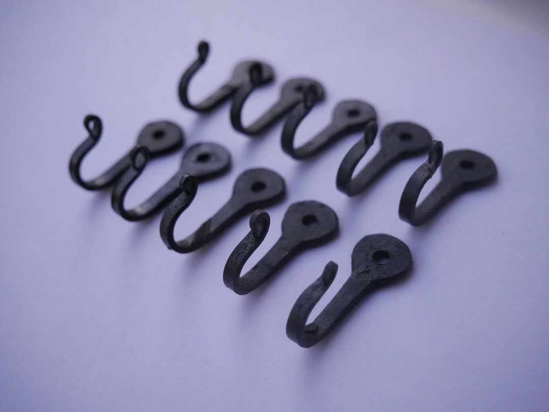 10 Small 1-1/4” Not Twisted Decorative Black Metal Wall Hooks Lot ...