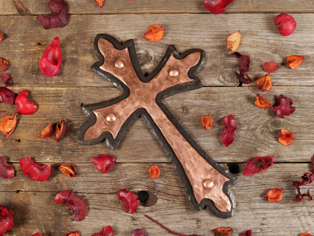 Steel & Copper Metal Cross Wall Art // Cross Wall Decor // Iron Cross ...