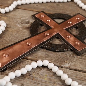 Steel & Copper Metal Cross Wall Art // Cross Wall Decor // Iron Cross ...