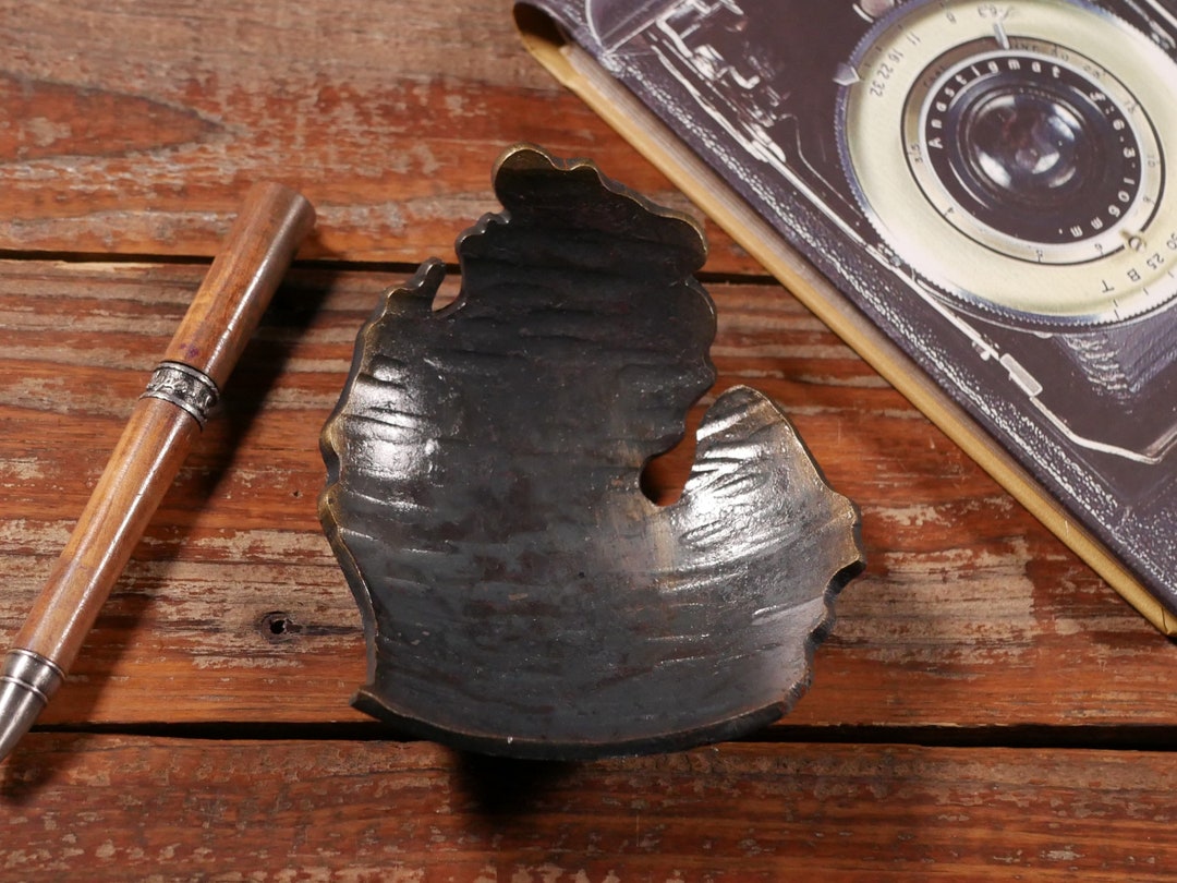 Wood Grain Texture Hand Forged Michigan Trinket Dish * Michigan Decor ...
