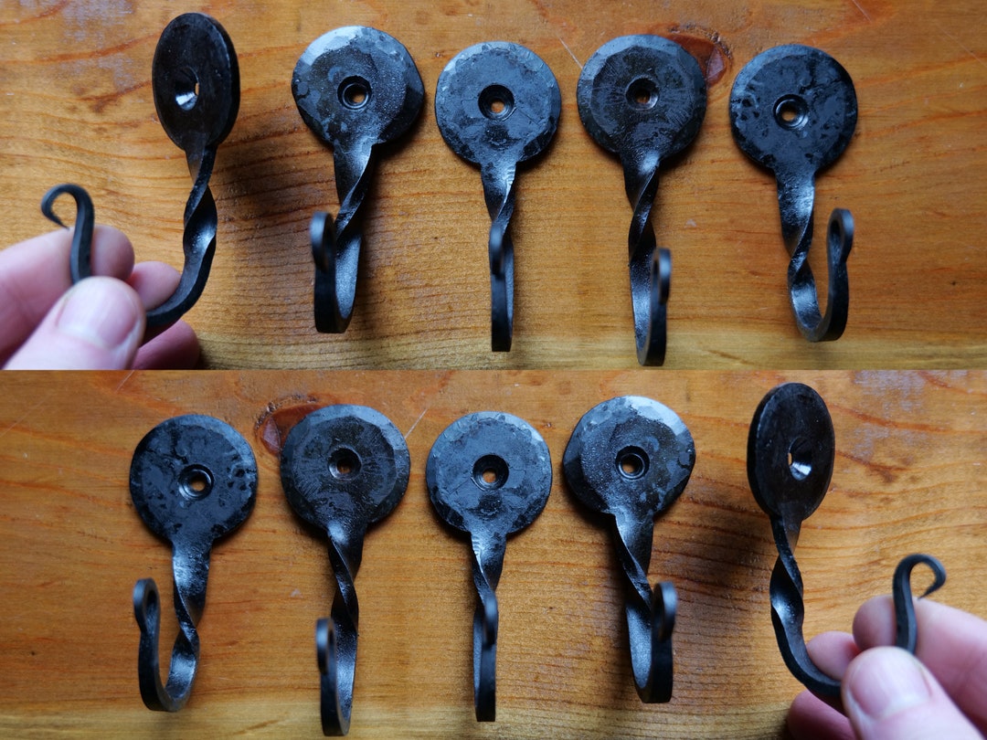 10 Large Black Decorative Metal Wall Hooks Hand Forged Blacksmith Made ...