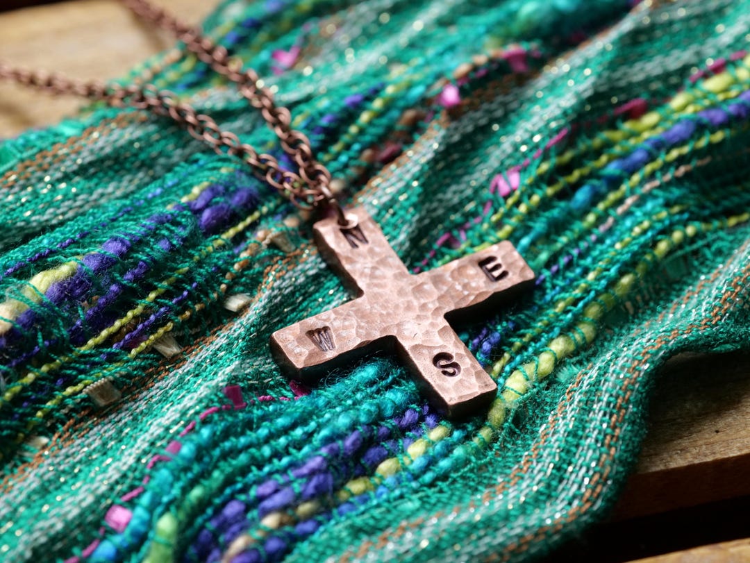 Hammered Copper Compass Necklace * Greek Cross Necklace * Plus Sign ...