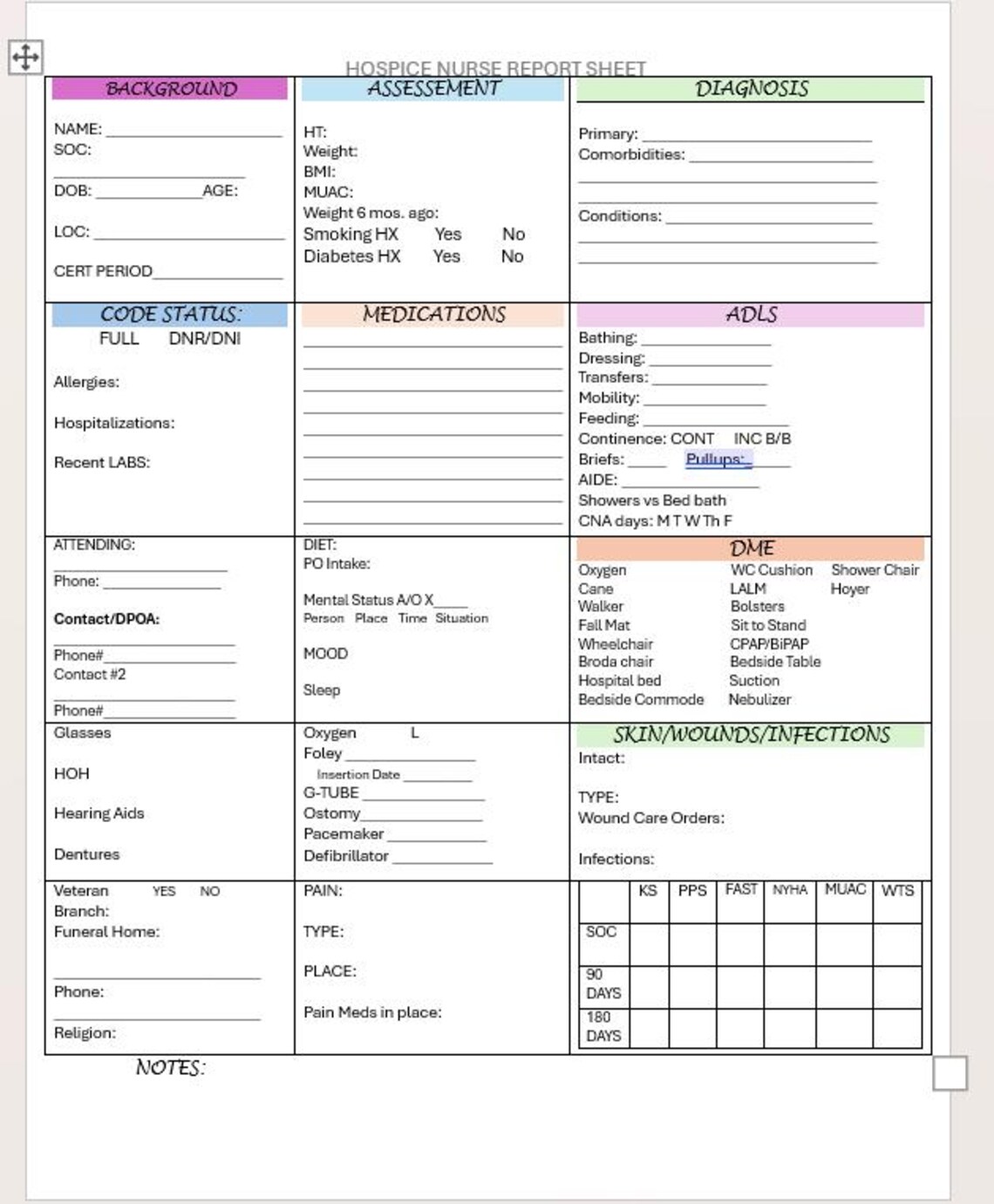 Hospice Nurse Report Sheet - Etsy