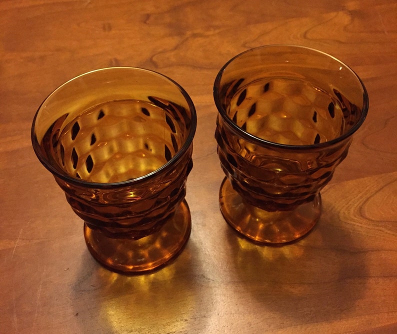 Set Of Vintage Indiana Glass Amber Whitehall Drinking Glasses Etsy