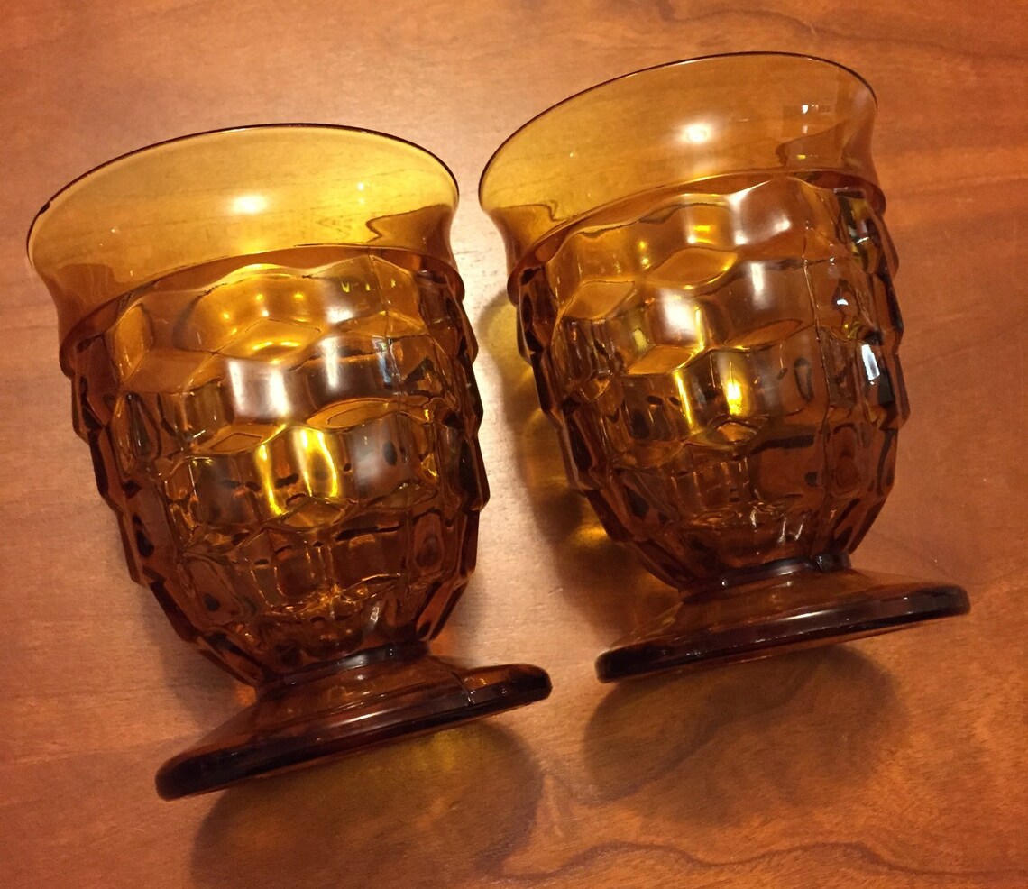 Set Of Vintage Indiana Glass Amber Whitehall Drinking Glasses Etsy