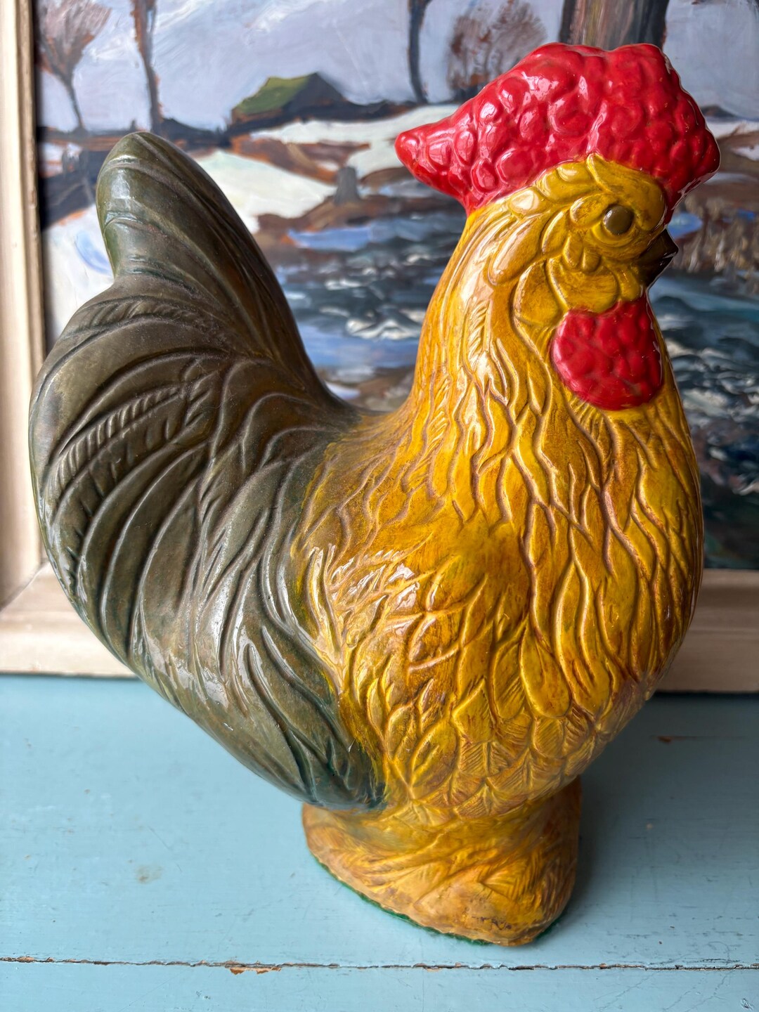 Vintage 10” Chalkware Rooster Figurine – Farmhouse French Country Decor ...