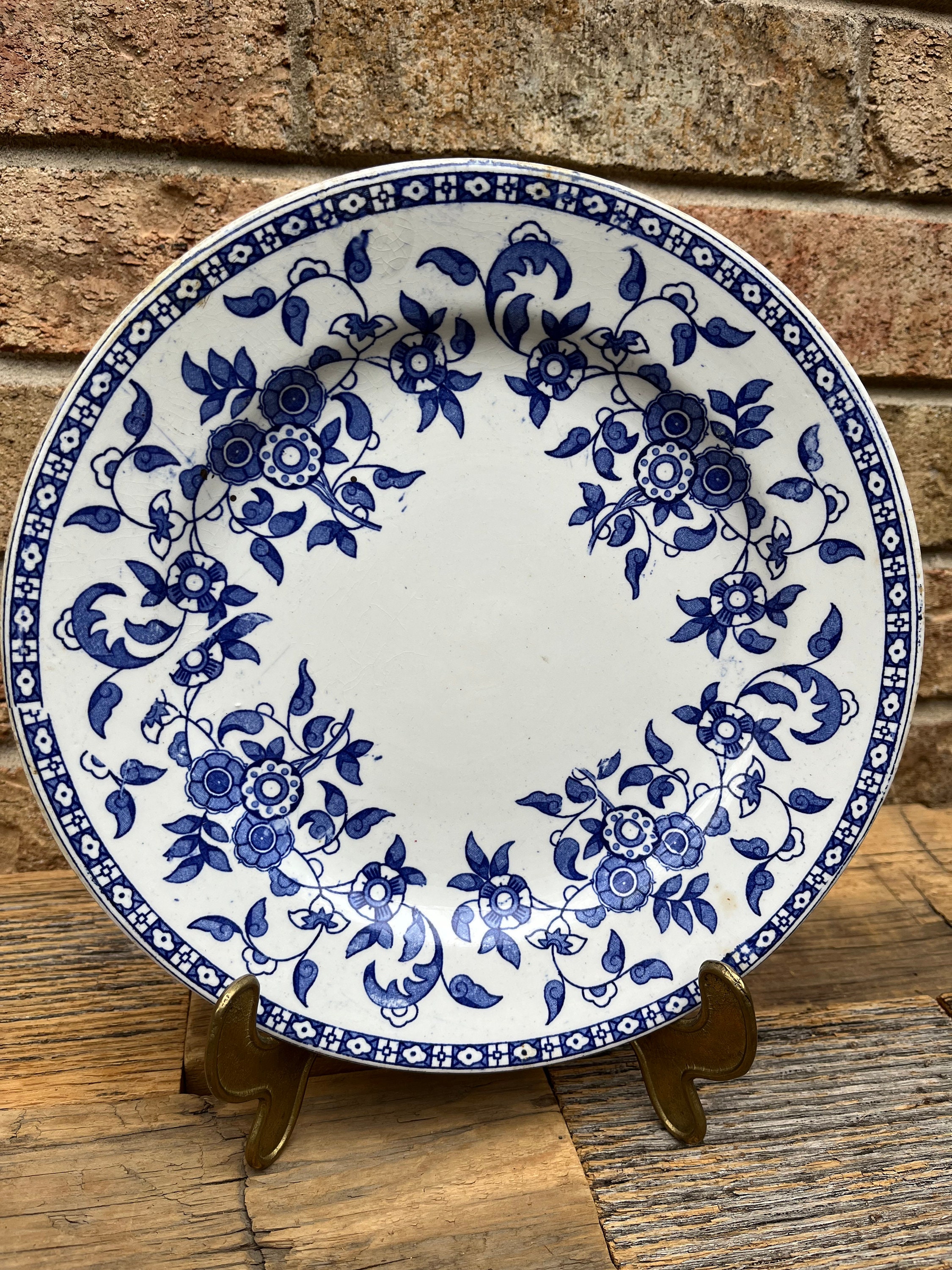 Antique Wedgwood Indiana Dinner Plate: Victorian Blue Floral Decor - Etsy