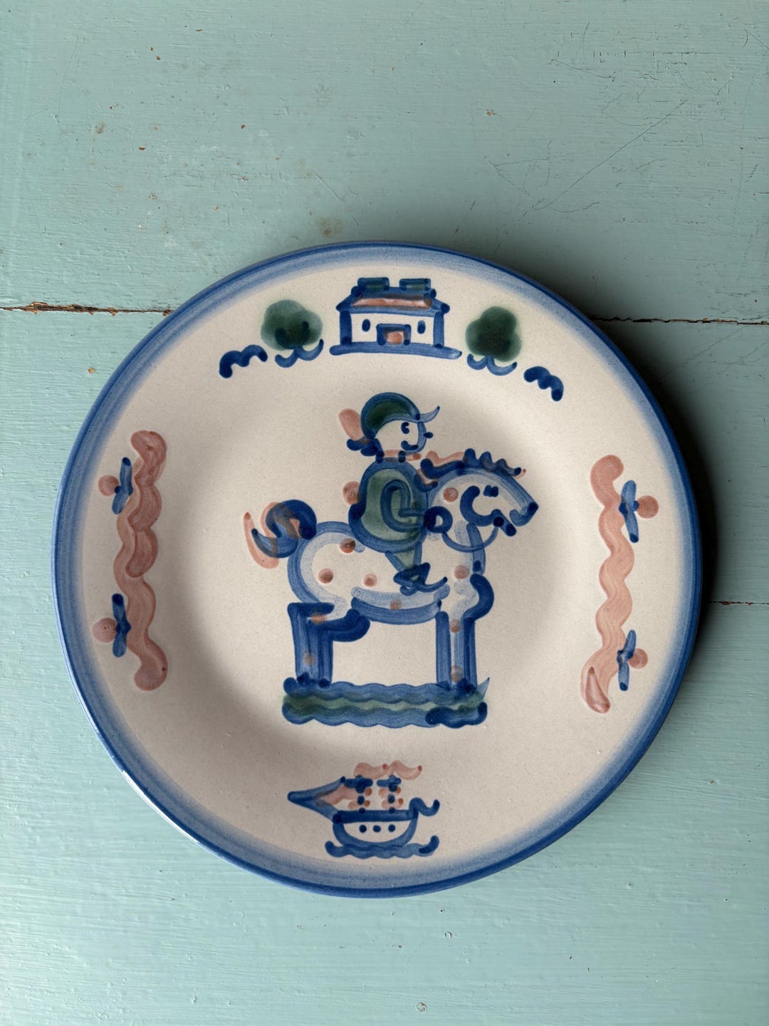 Vintage M.A. Hadley Plate: Boy Rider, Country Scene Folk Art Decor (8.5 ...