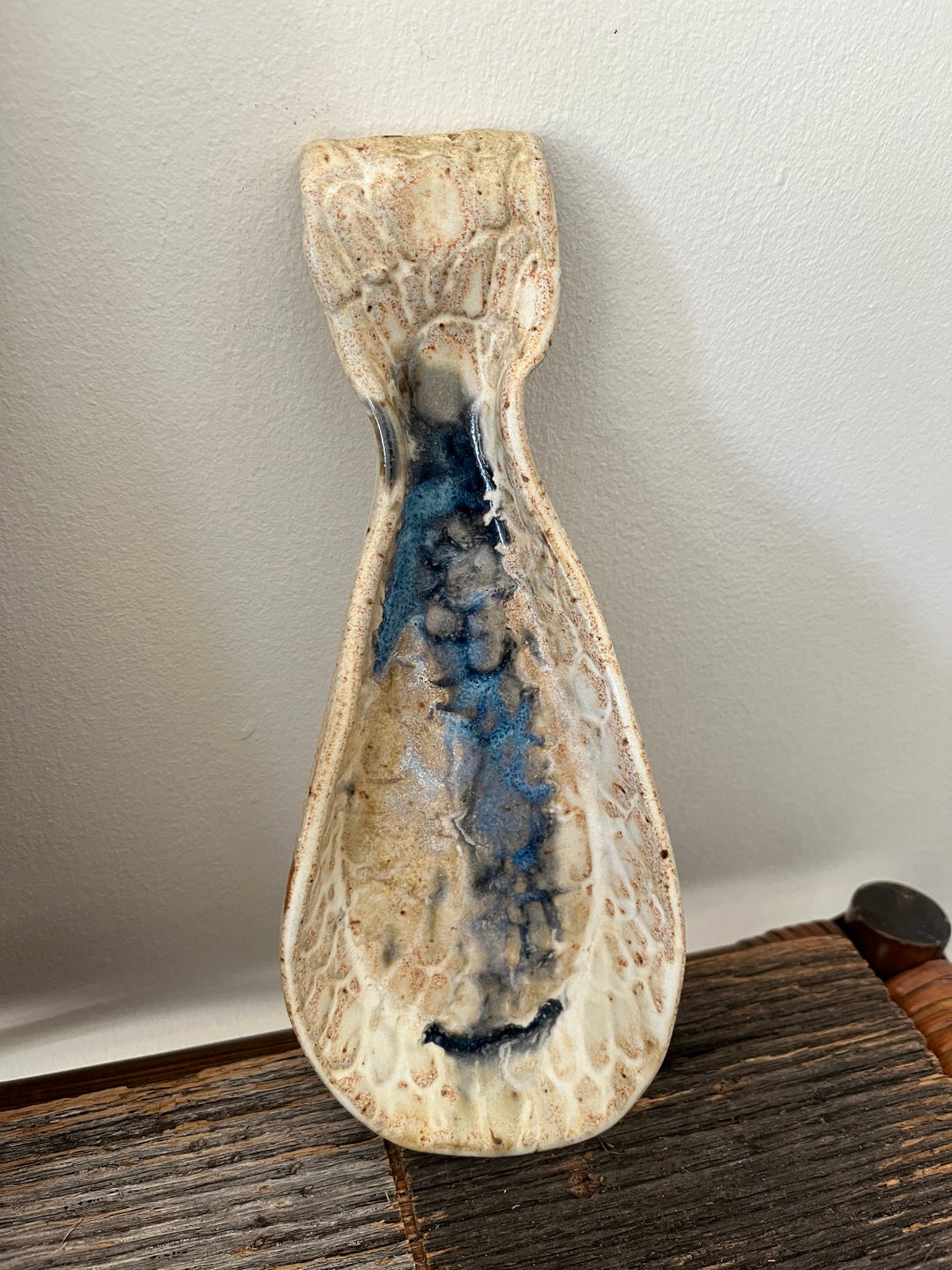 Fish-shaped Studio Pottery Spoon Rest With Abstract Scales Texture and ...