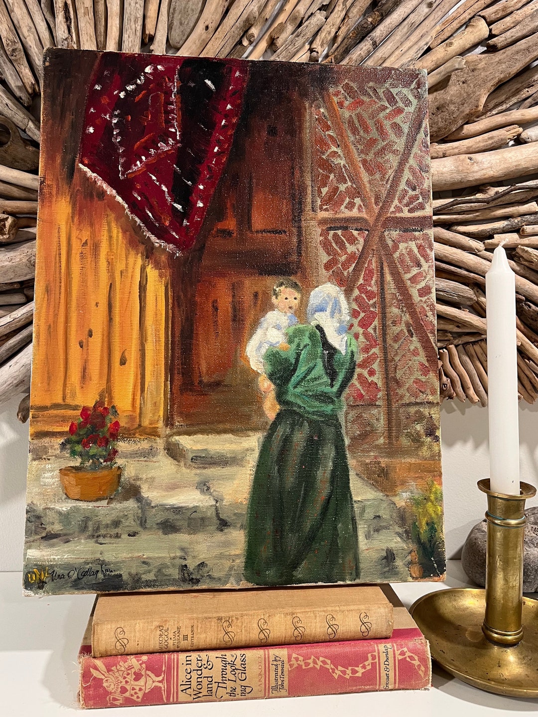Vintage 'coming Home' Oil Painting: Mother and Child Folk Art by Una O ...