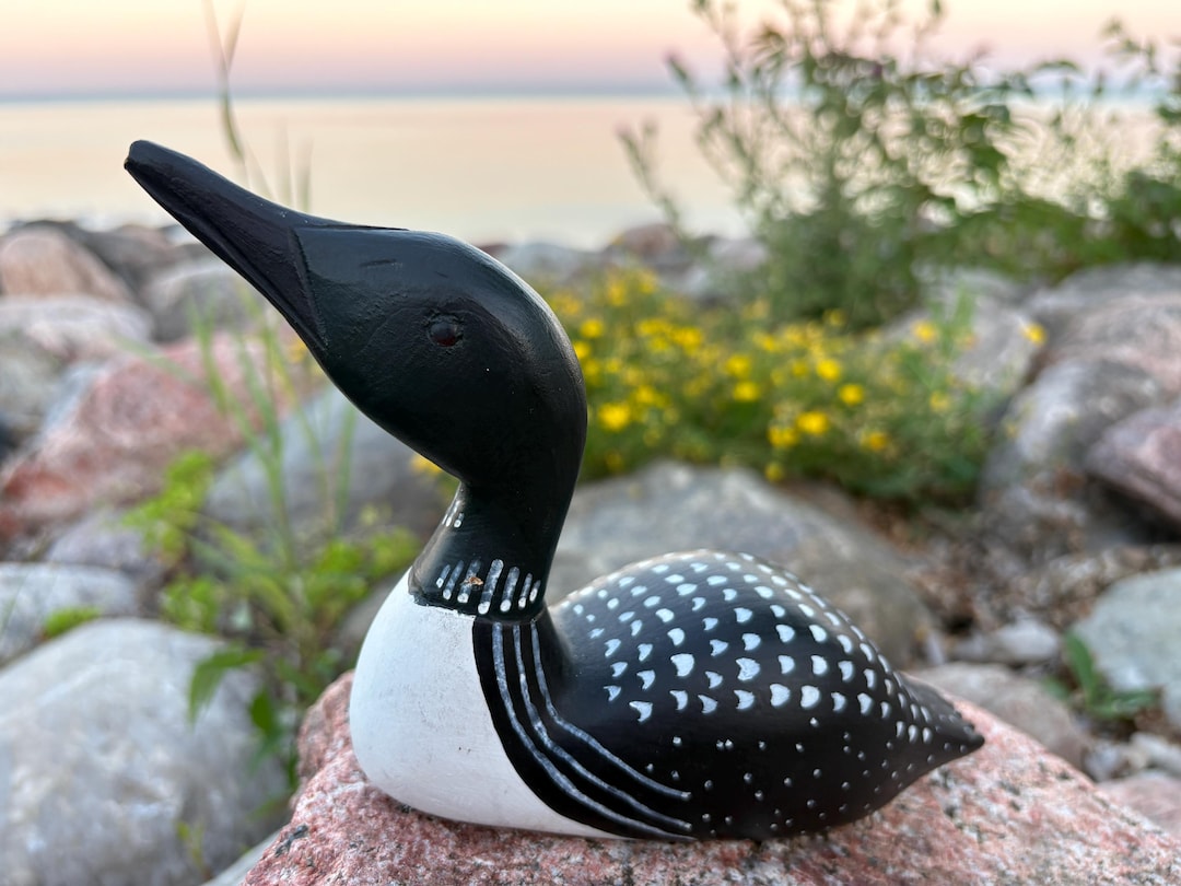 Vintage 1994 Hand-carved Wooden 9” Loon by Canadian Artist Signed Mike ...