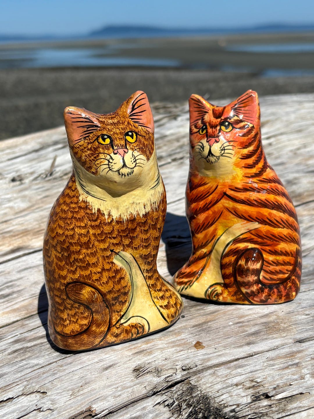 Vintage Hand -painted Kashmir Papier Mâché Cat Figurine: Boho Folk Art ...