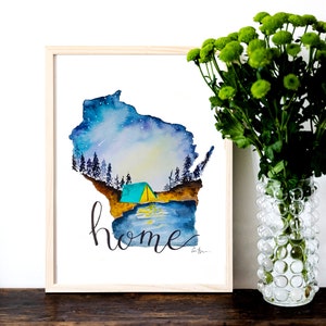 Wisconsin Camping Watercolor Print | Wisconsin Fine Art Print - Etsy