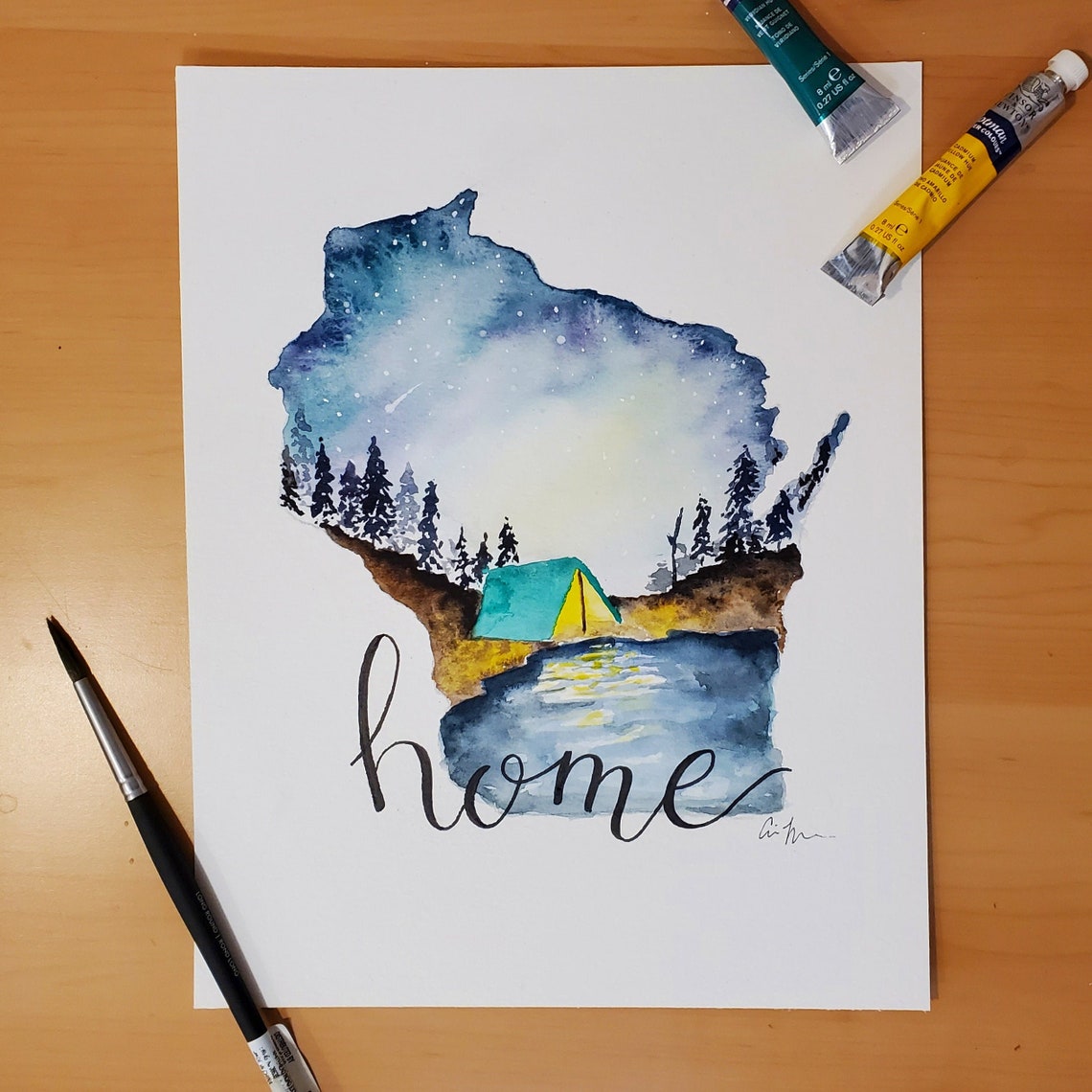 Wisconsin Camping Watercolor Print | Wisconsin Fine Art Print - Etsy
