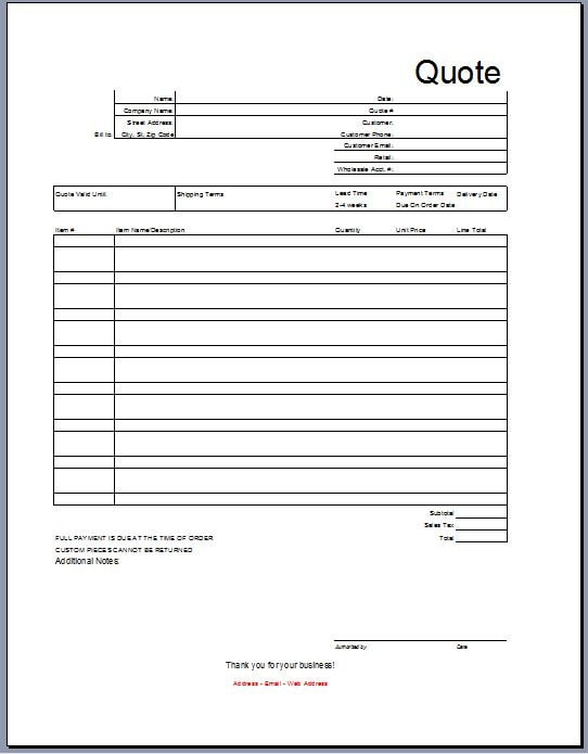 Quote Form Template - Instant Download Editable Business Tool - Etsy