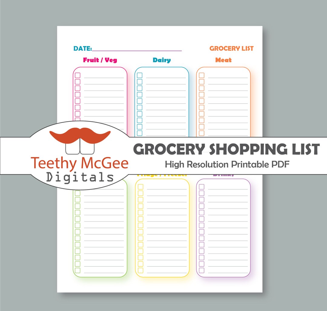 Grocery Shopping List - Instant Download Printable Shopping Checklist ...